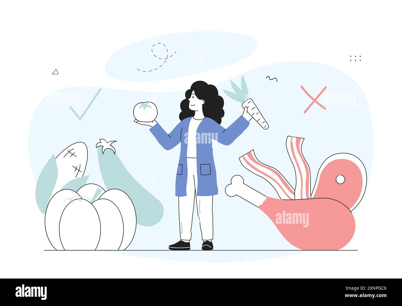 Woman with vegetarian diet. Girl with tomato and carrot in hands ...