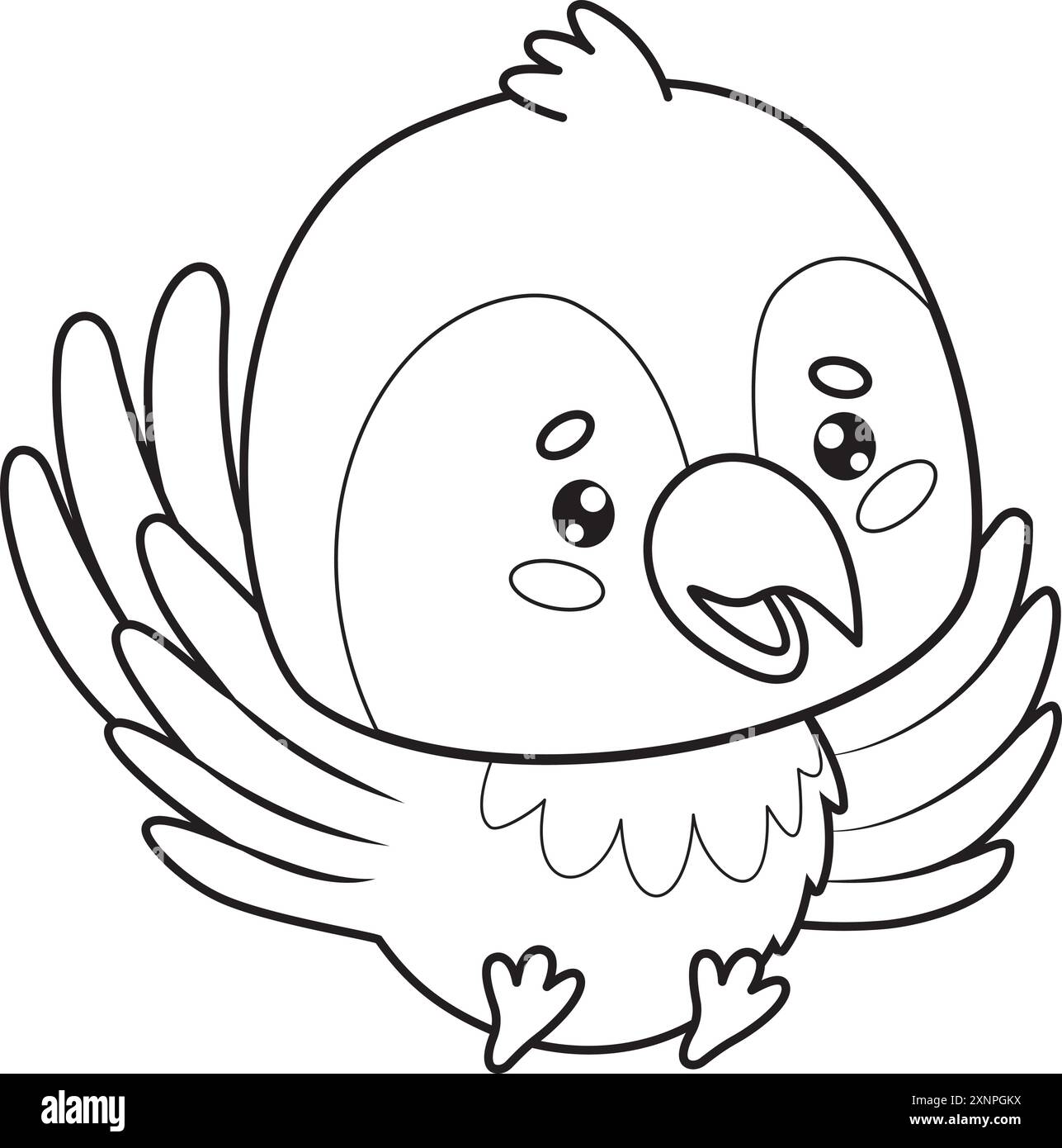 Cute outline flying Ara parrot. Funny cartoon kawaii bird. Line drawing ...