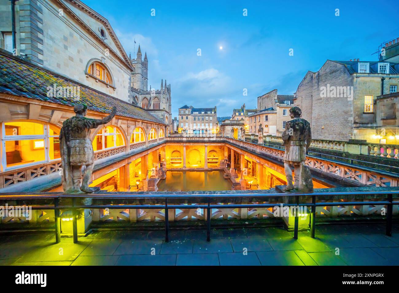 Historical roman bathes in Bath city, England at twilight Stock Photo ...