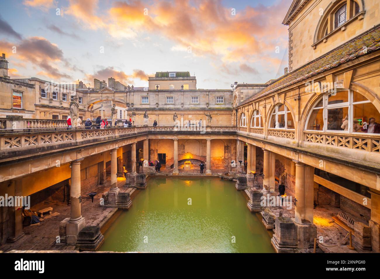 Historical roman bathes in Bath city, England at twilight Stock Photo ...