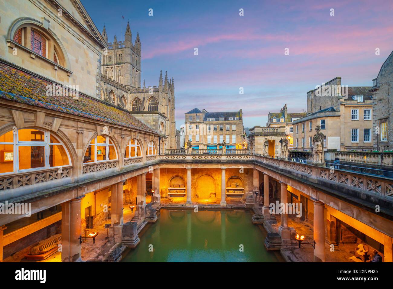 Historical roman bathes in Bath city, England at twilight Stock Photo ...