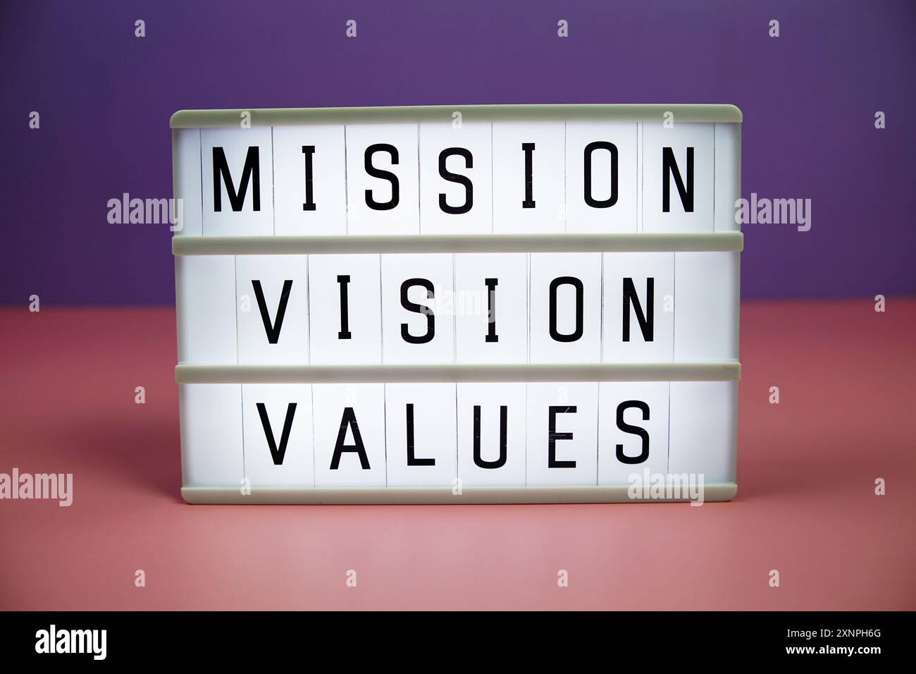 Mission Vision Values letterboard text on LED Lightbox on pink and ...