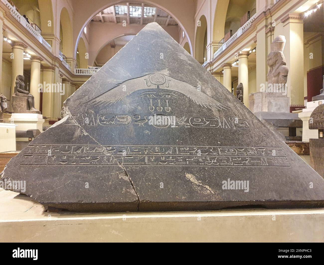 Cairo,Egypt,December 31,2019-Basalt Pyramidion of Amenemhat III, a ...
