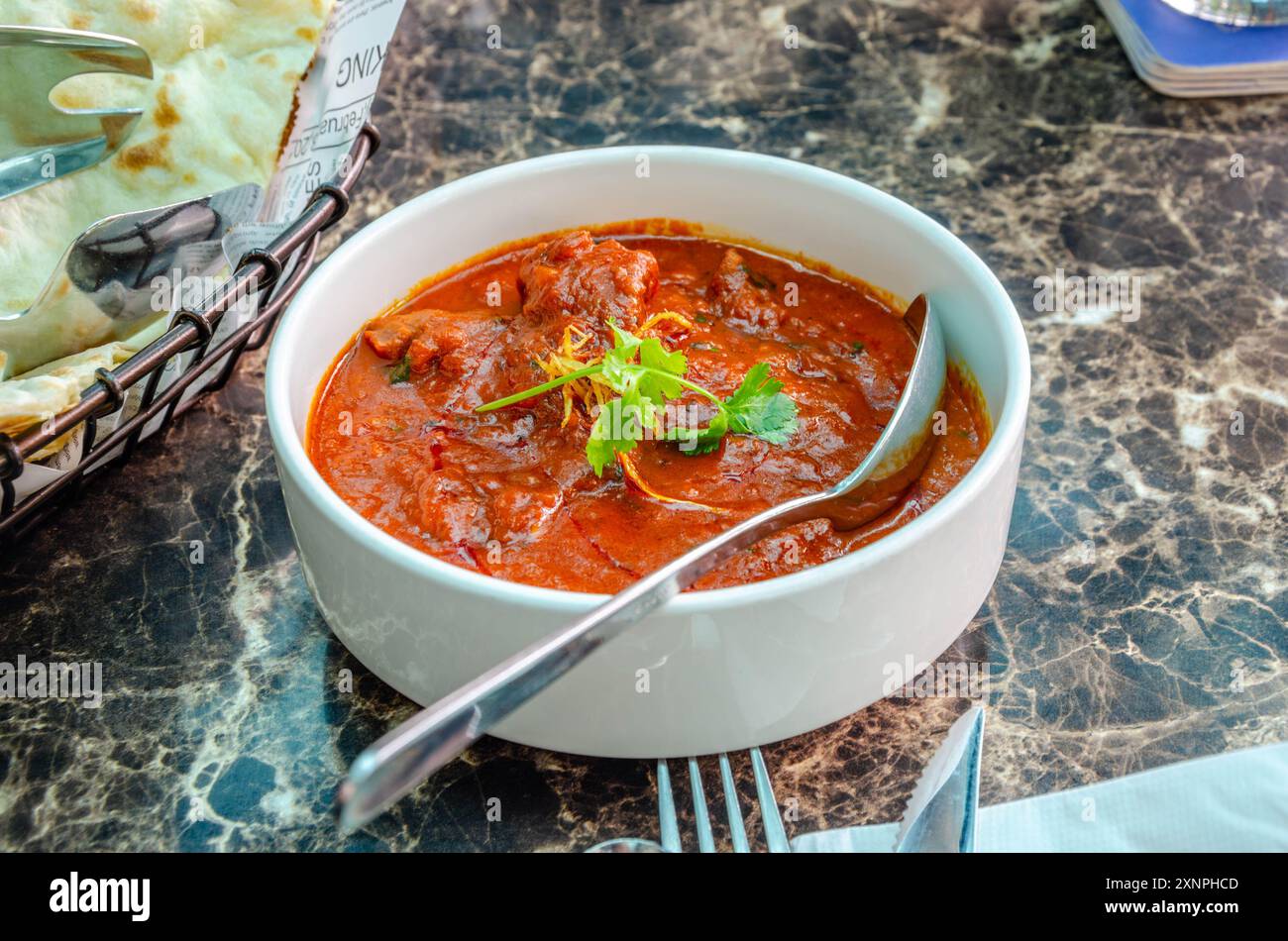 Lamb Rogan Josh, an Indian cuisine inspired curry for lunch at a ...