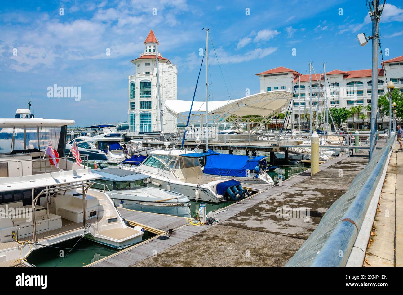 The modern lighthouse stands at the end of The Straits Quay Marina in ...