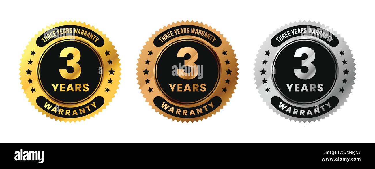 Label 3 years warranty in gold, silver, bronze premium luxury design ...