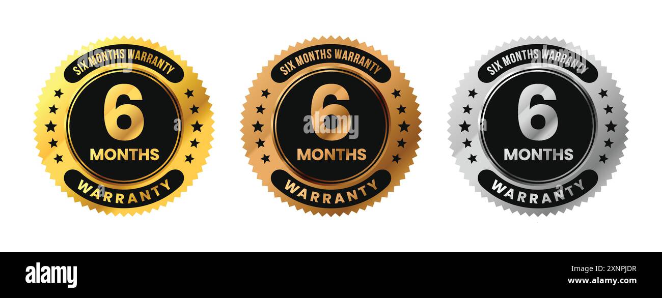 Label 6 Months warranty in gold, silver, bronze premium luxury design ...