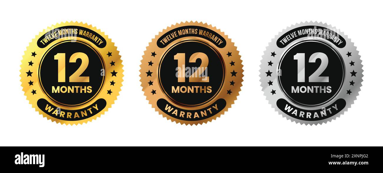 Label 12 Months warranty in gold, silver, bronze premium luxury design ...