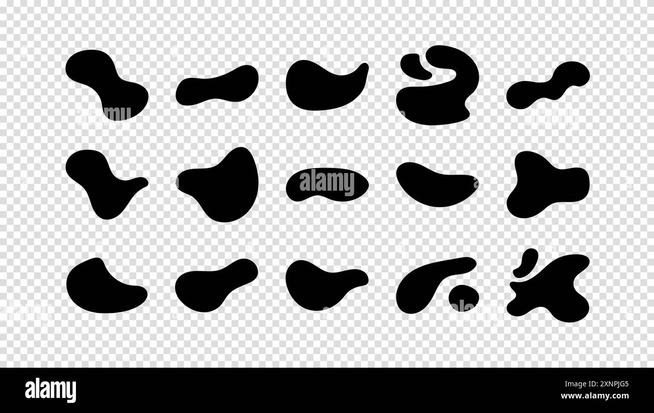 Liquid shapes, round abstract elements. Simple blotch water forms. Abstract organic black fluid ...