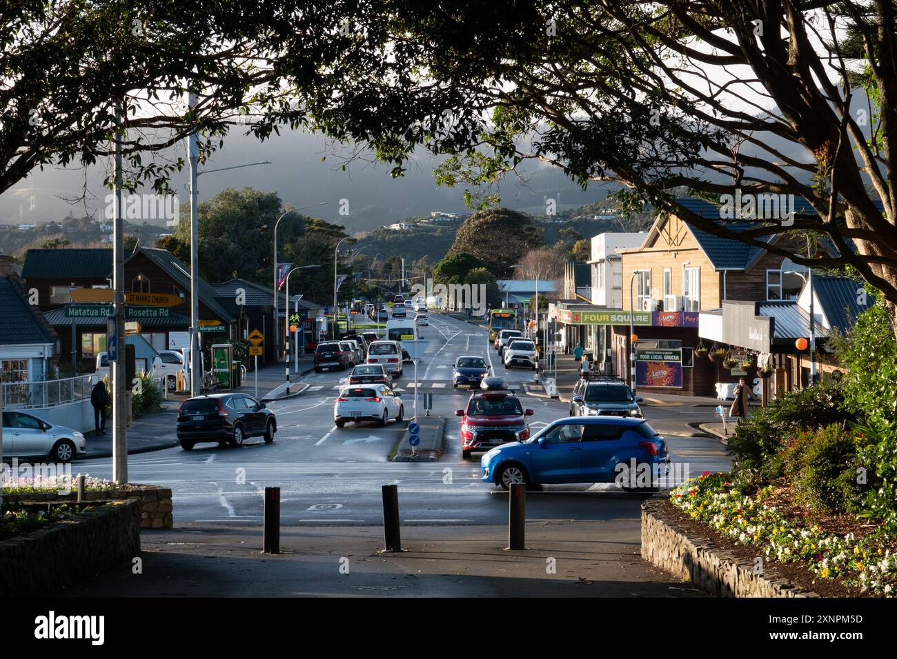 Raumati beach village viewed from Raumati marine gardens in Kapiti, New ...