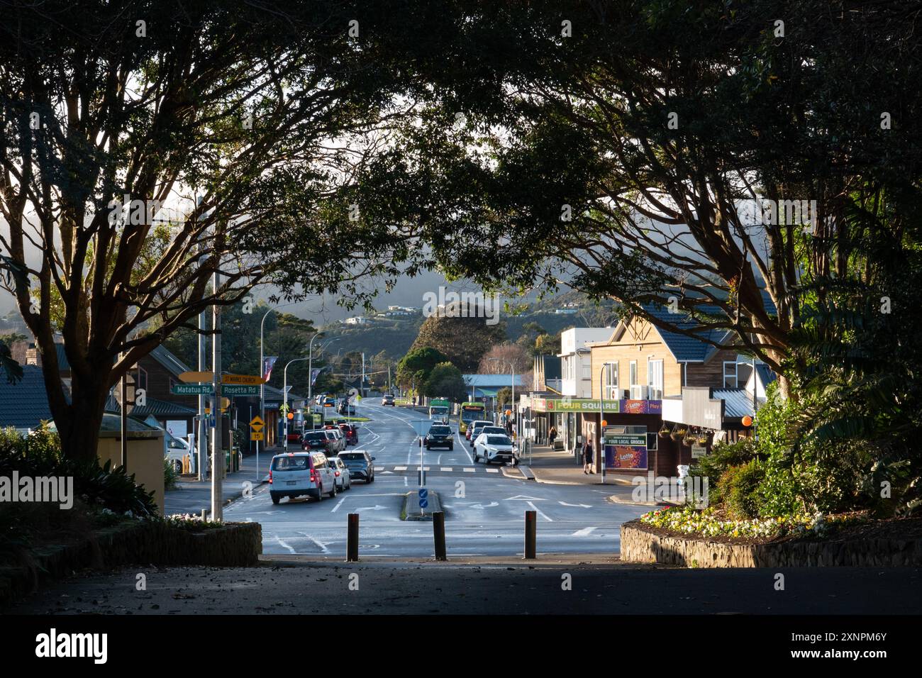 Raumati beach village viewed from Raumati marine gardens in Kapiti, New ...