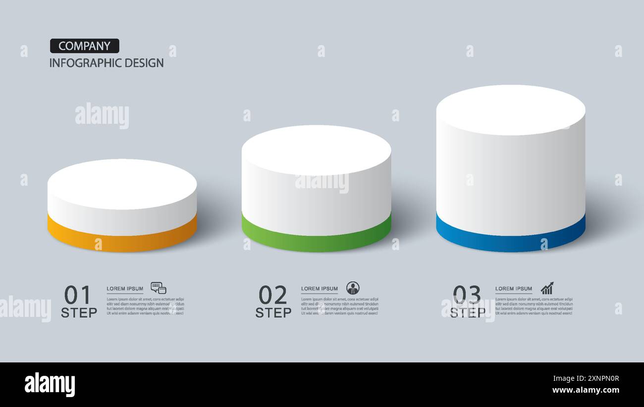 Infographics cylinder timeline success with 3 number data template ...