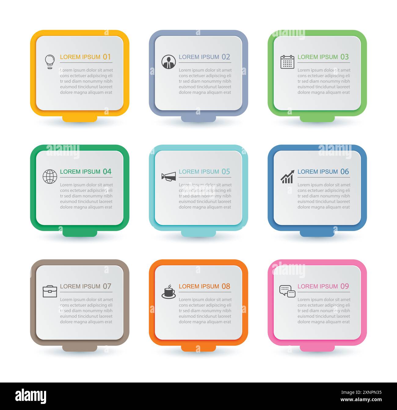 9 data infographics square layout paper template. Illustration business ...