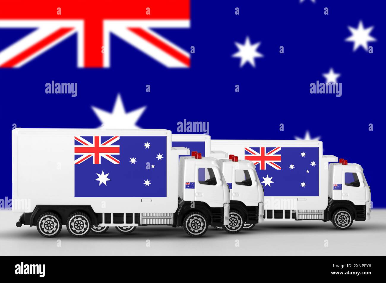 Australia flag depicted on side wall of white delivery van close up ...