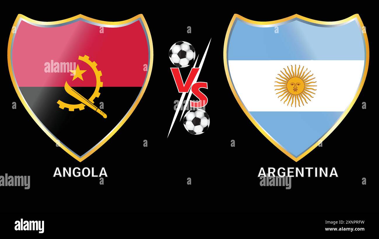 Angola vs Argentina soccer football match with black background and ...