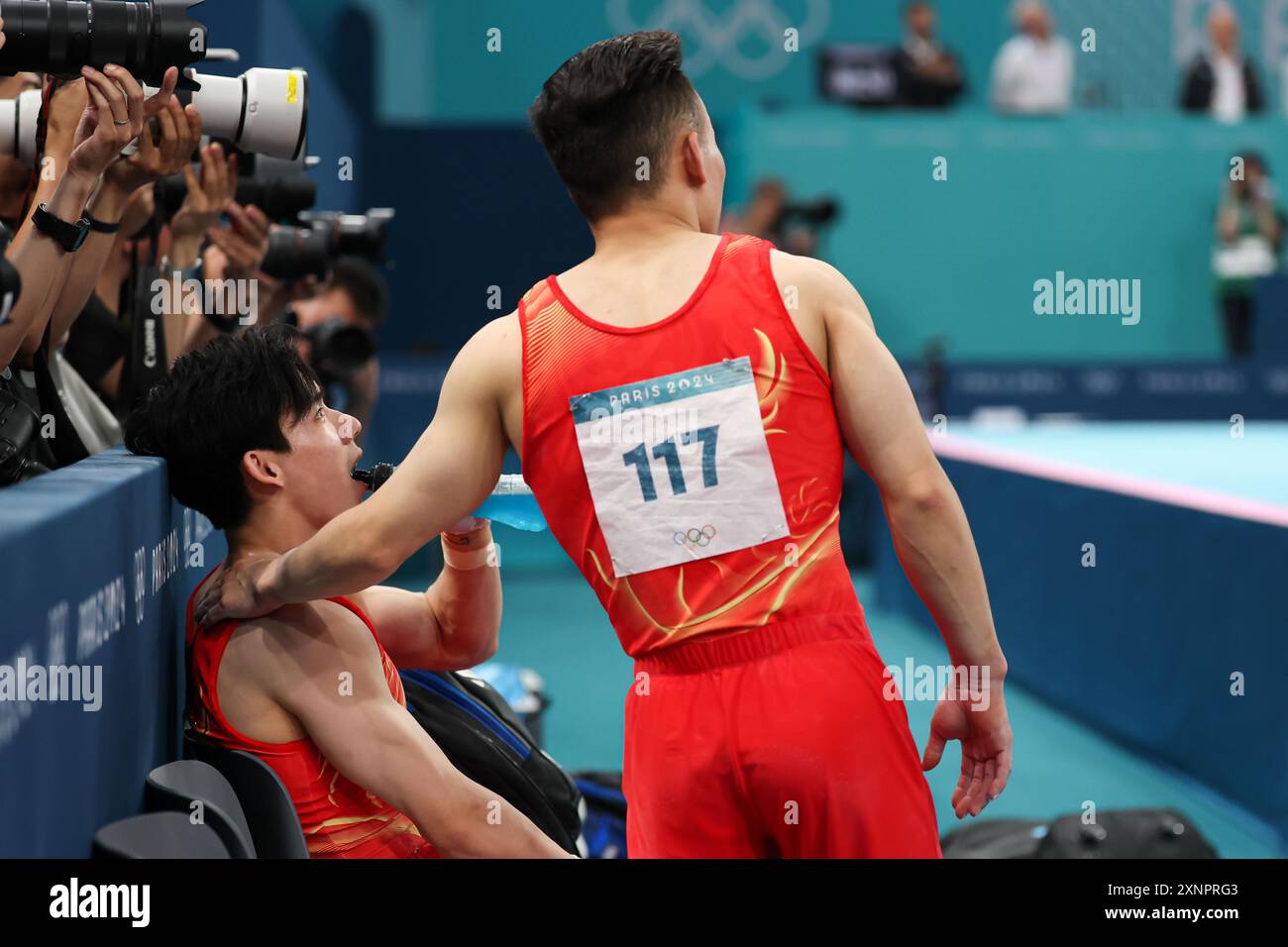 **CHINESE MAINLAND, HONG KONG, MACAU AND TAIWAN OUT** Chinese artistic gymnasts Zhang Boheng and ...