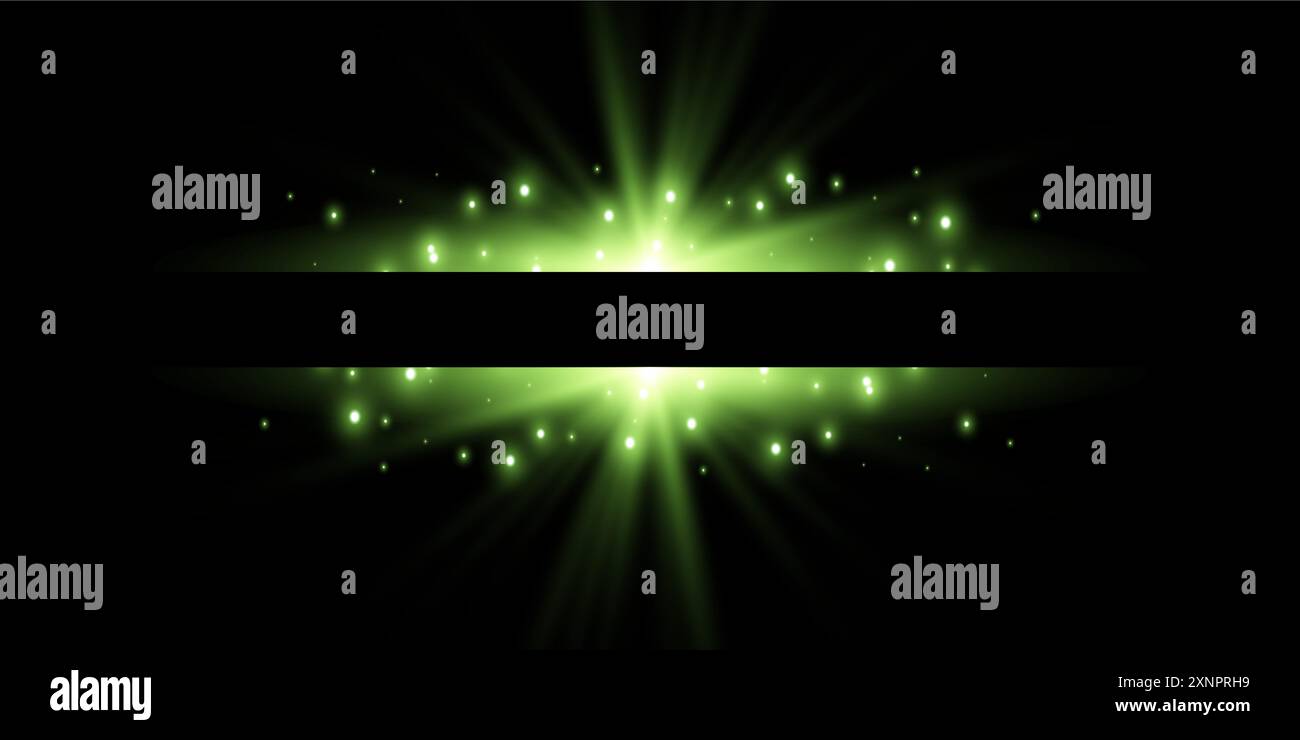 Green horizontal lensflare. Light flash with rays or green spotlight ...