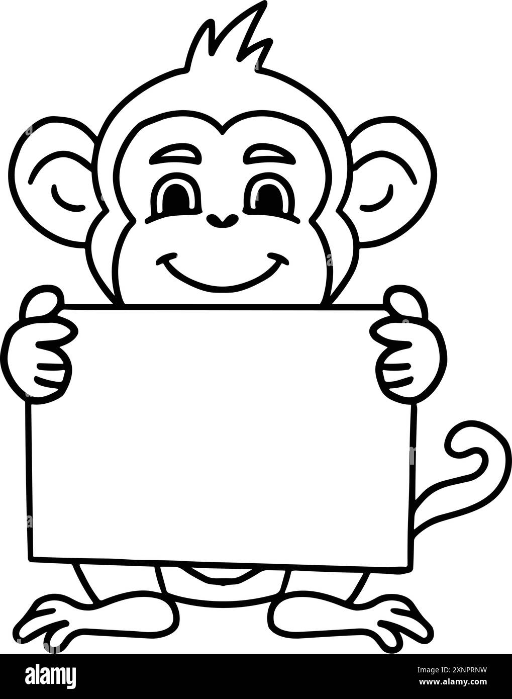 A monkey holding a blank piece of paper. The monkey is smiling and he ...