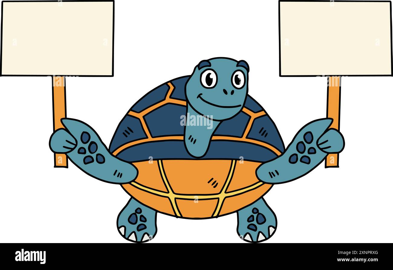 A turtle holding a sign. The sign is white and has a black border Stock ...