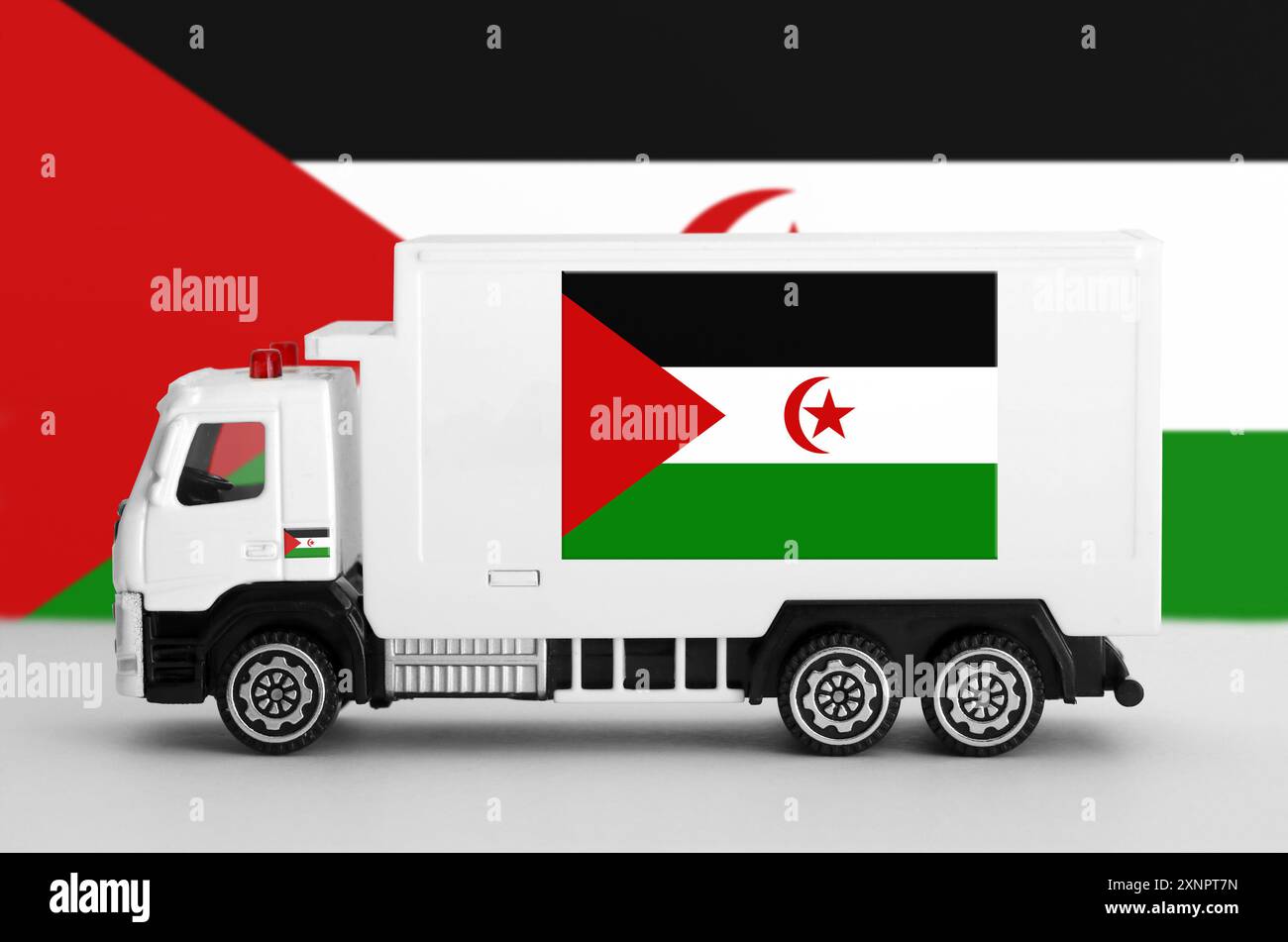 Western Sahara flag depicted on side wall of white delivery van close ...