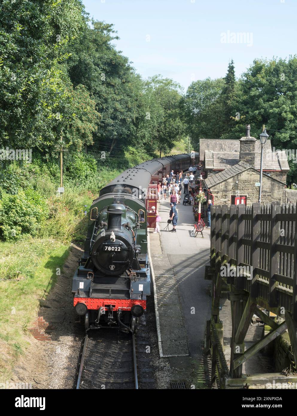 Passengers boarding a steam train on the KWVR at Howarth station ...