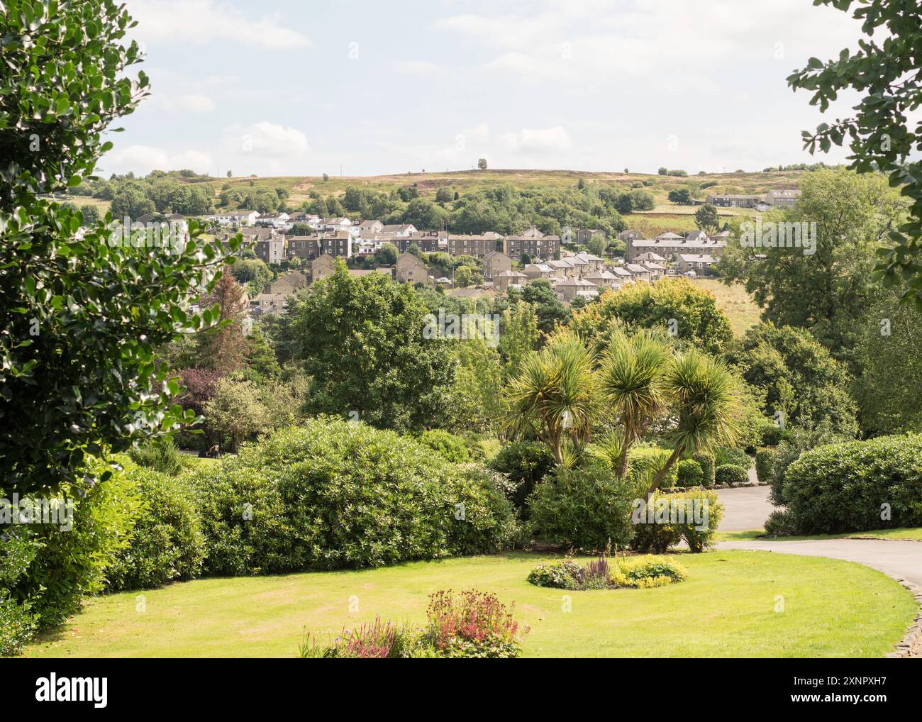 View looking east from Howarth Central Park, Yorkshire, England, UK ...
