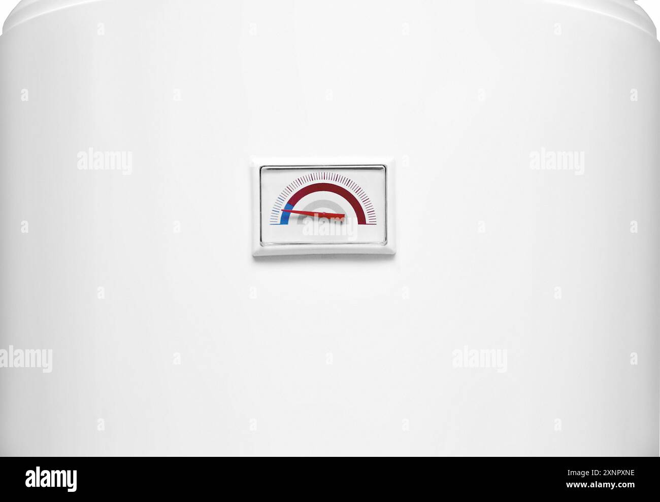 Close-up temperature indicator of tanked boiler. Temperature gauge of ...