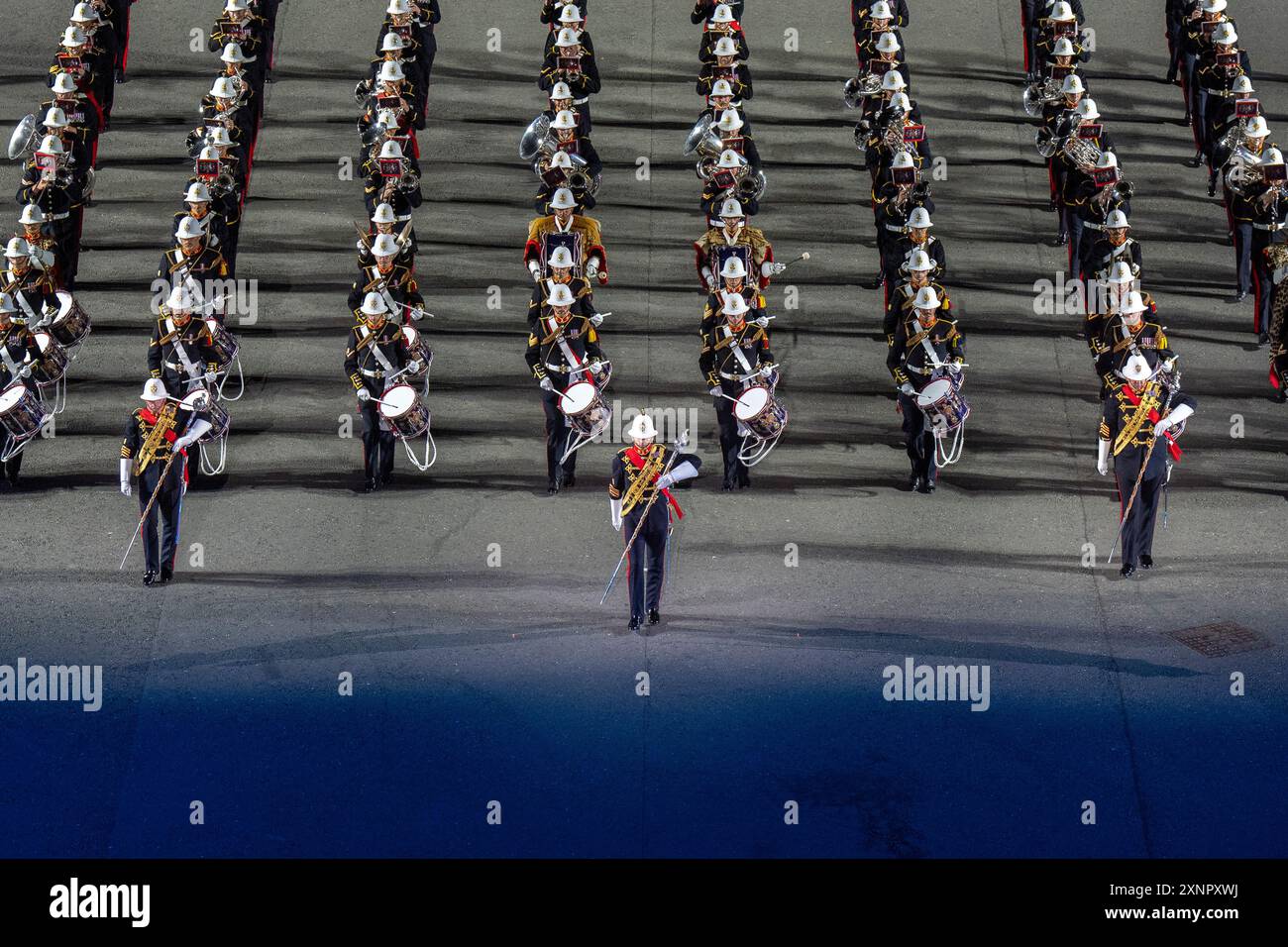 The Massed Bands of His Majesty's Royal Marines on the Esplanade during ...