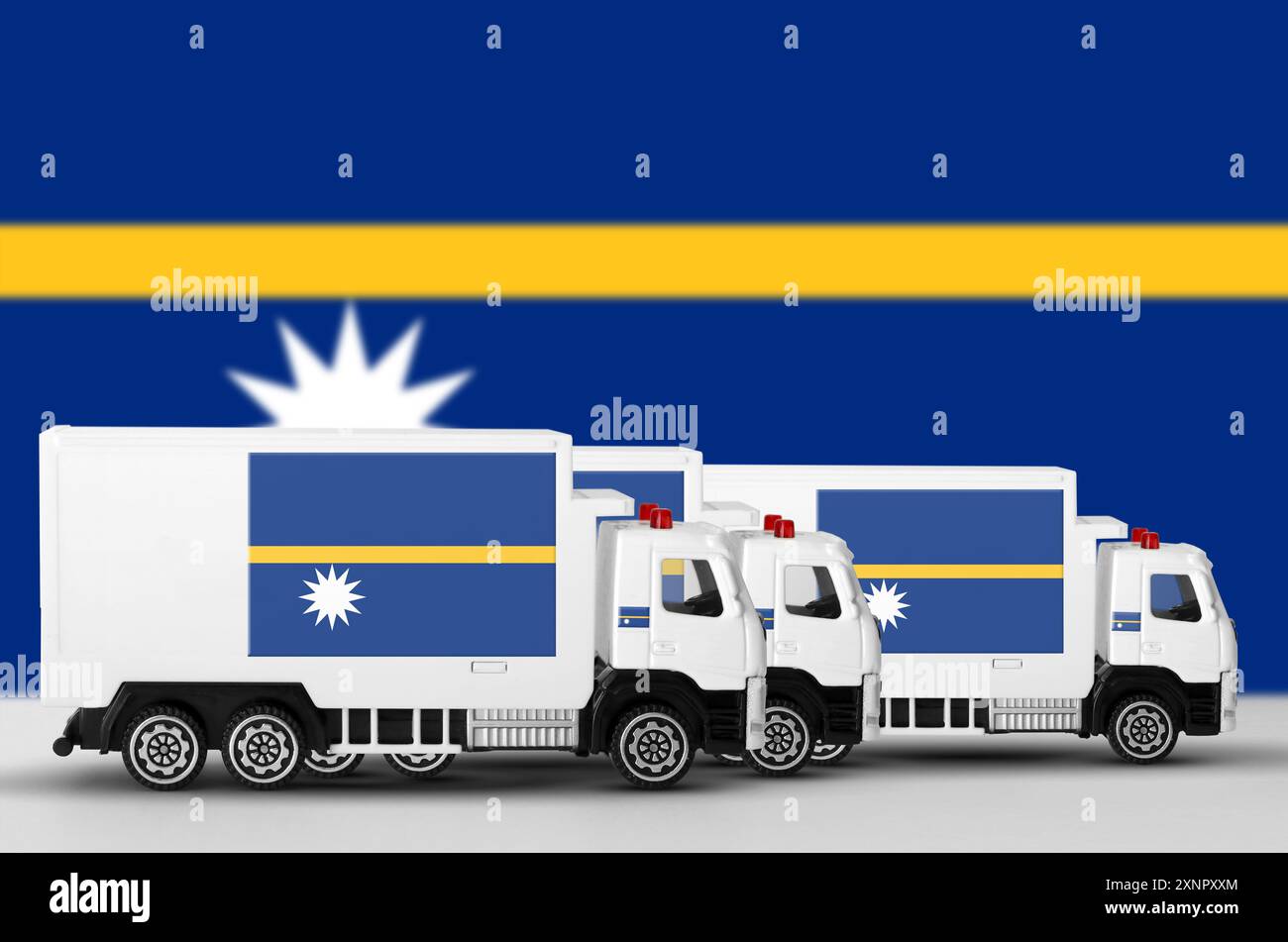 Nauru flag depicted on side wall of white delivery van close up ...
