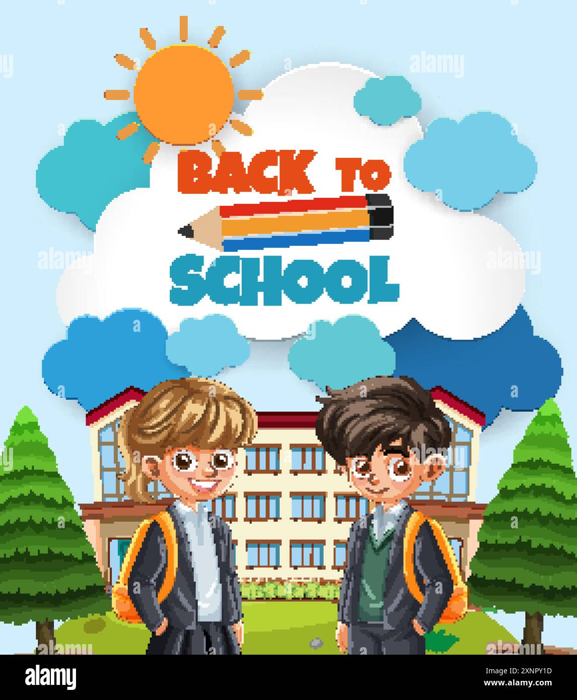 Two kids with backpacks at school Stock Vector Image & Art - Alamy