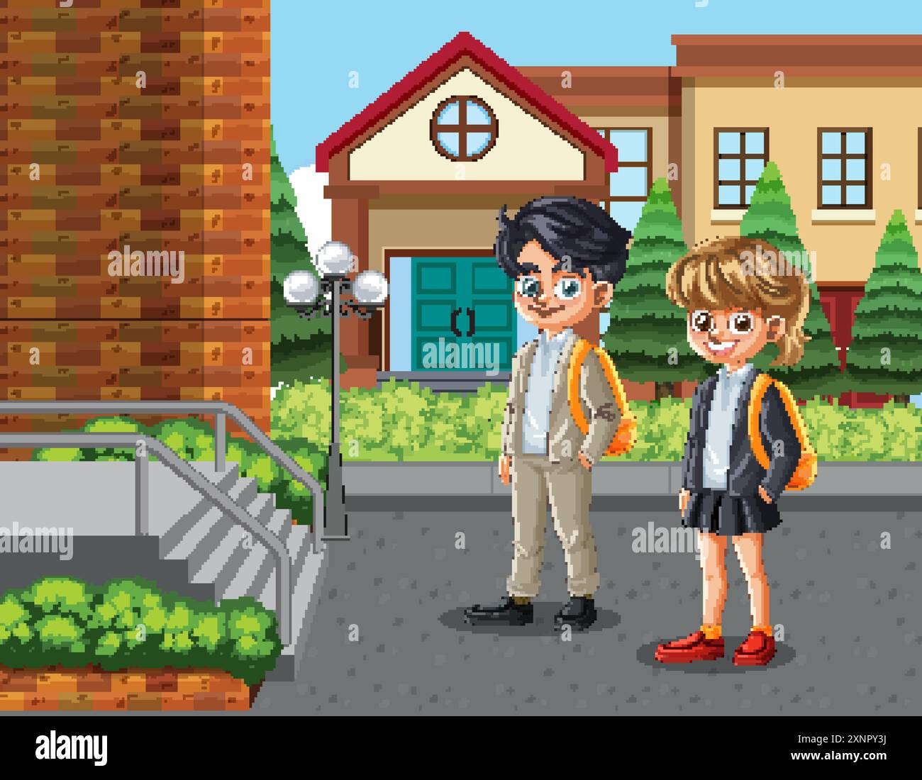 Girl students stairs Stock Vector Images - Alamy