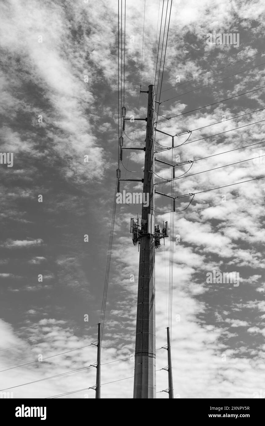 electricity power lines. pylon producing energy. voltage transmission ...