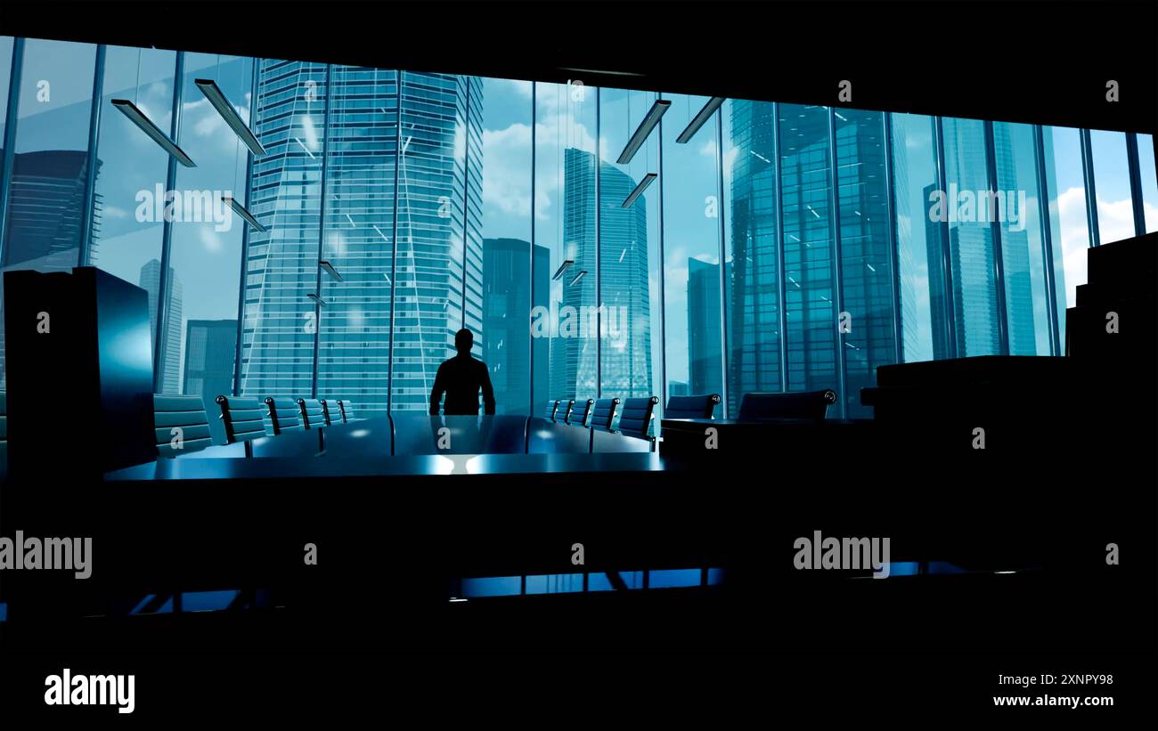 Businessman standing near the window and looking into it. Man stands ...