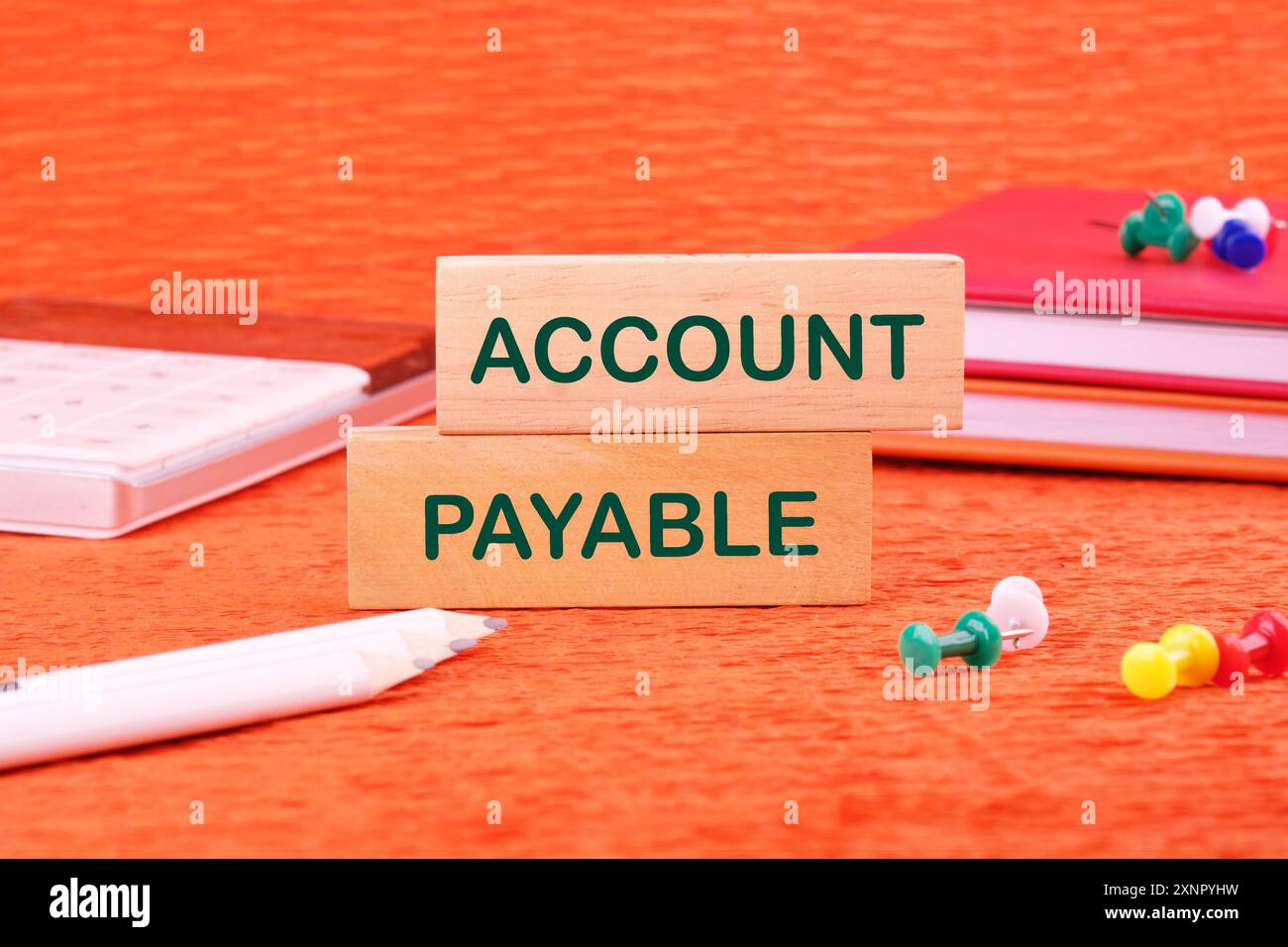 Business concept. Word ACCOUNTS PAYABLE on wooden blocks in front of an ...