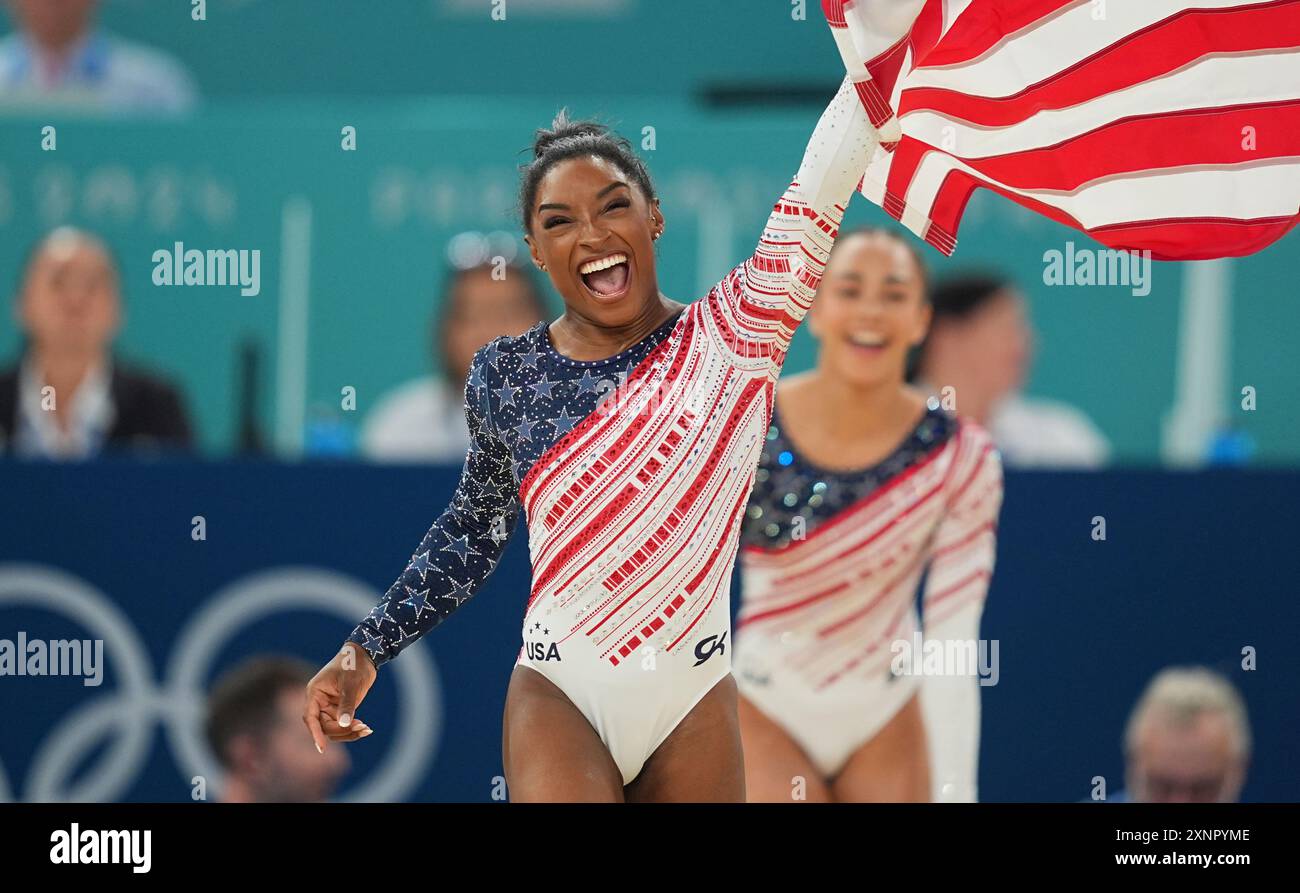 Paris, France. 30 July, 2024. SImone Biles (United States) wins gold ...