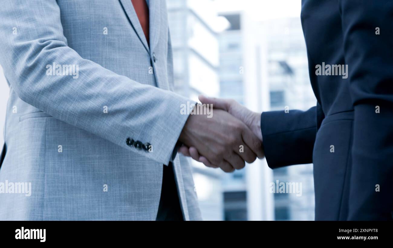 Meeting, handshake and business people in partnership for deal, welcome ...