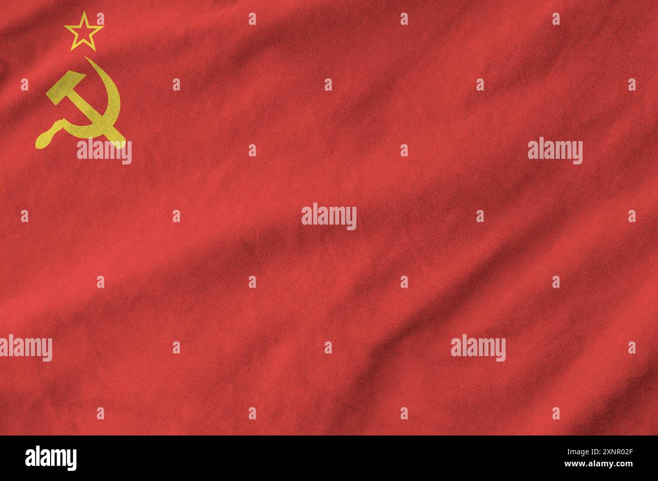 Soviet Union flag depicted on folded wavy fabric of old cloth close up ...