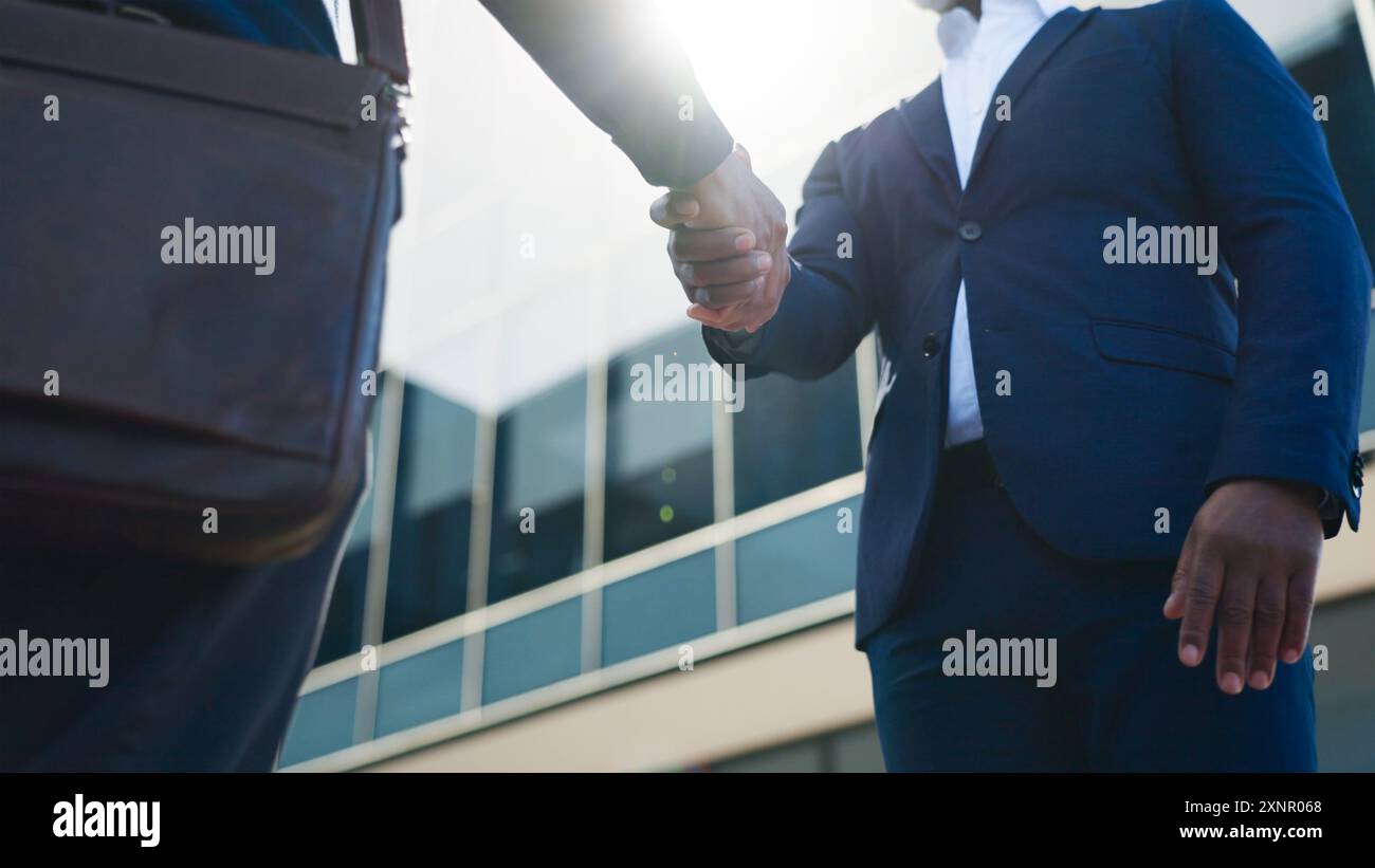 Meeting, handshake and business people in partnership for deal, welcome ...