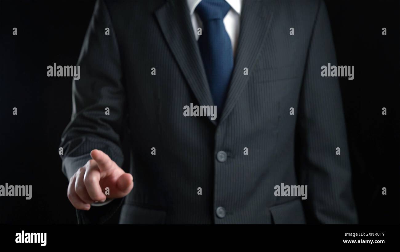 Business Man pushing on a touch screen interface Business man touching ...
