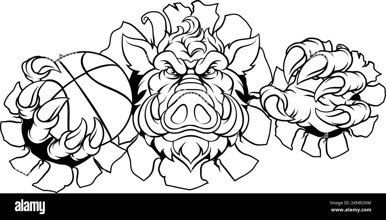 Boar Wild Hog Razorback Warthog Basketball Mascot Stock Vector Image ...