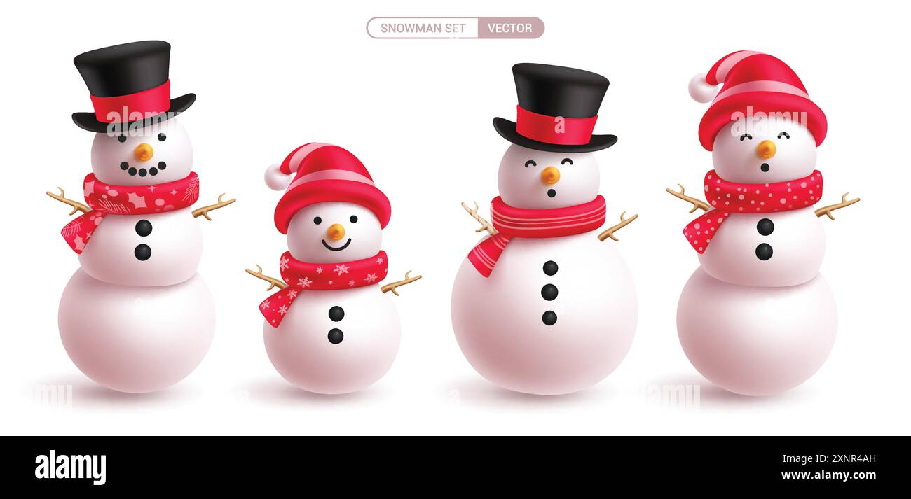 Christmas snowman characters vector set design. Snowman character ...