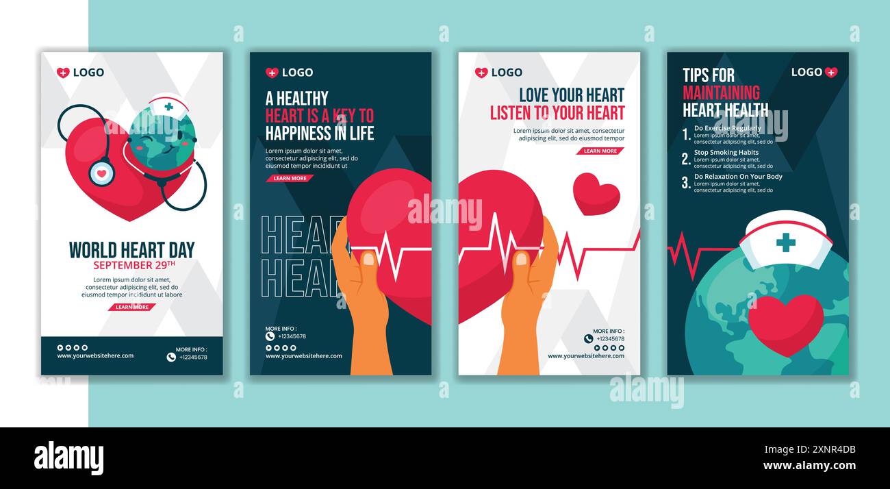 Heart Day Social Media Stories Flat Cartoon Hand Drawn Templates ...