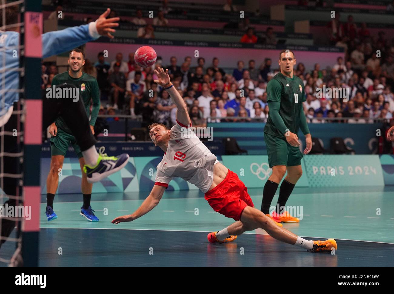 Mathias Gidsel (Denmark) shoots on goal during the men's Preliminary ...