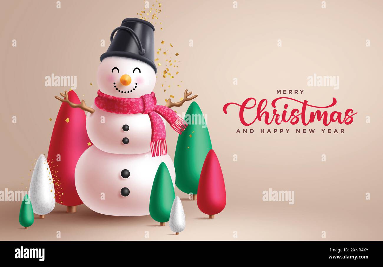 Christmas snowman character vector design. Merry christmas and happy ...