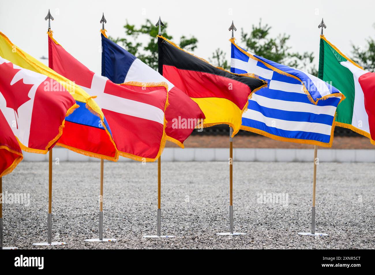 Flags of United Nations Command (UNC) member nations are displayed ...