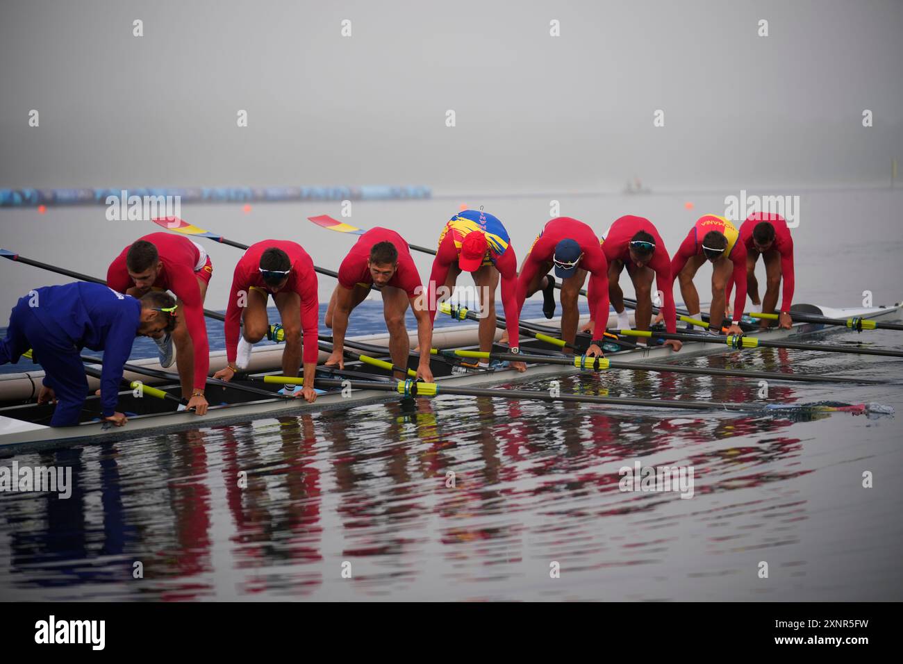 Members of Team Romania train ahead of rowing competitions at the 2024 ...