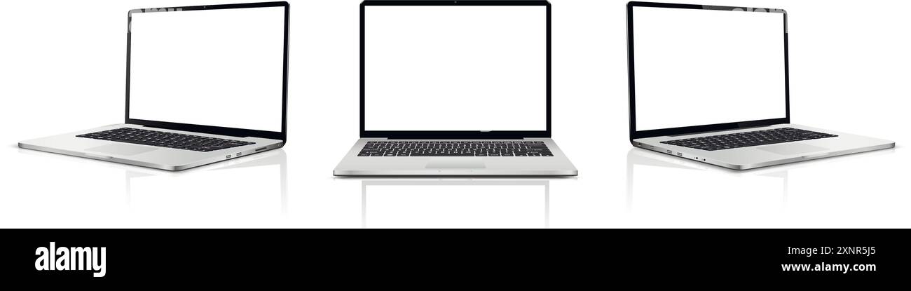 Laptop blank screen mockup. Realistic laptop in different positions ...