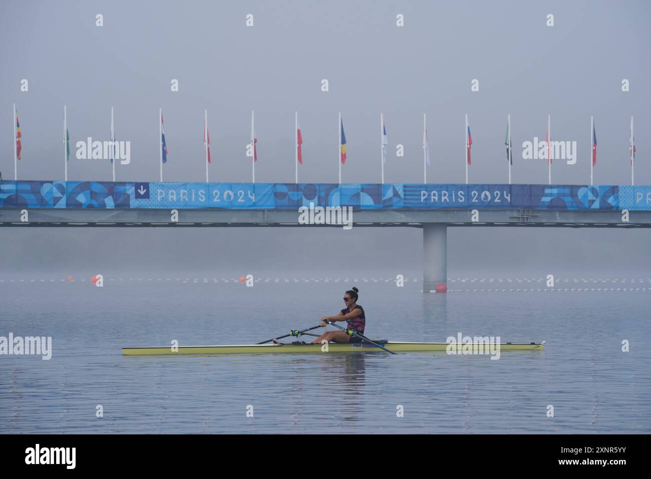 Kenia Lechuga Alanis, of Mexico, trains ahead of rowing competitions at ...