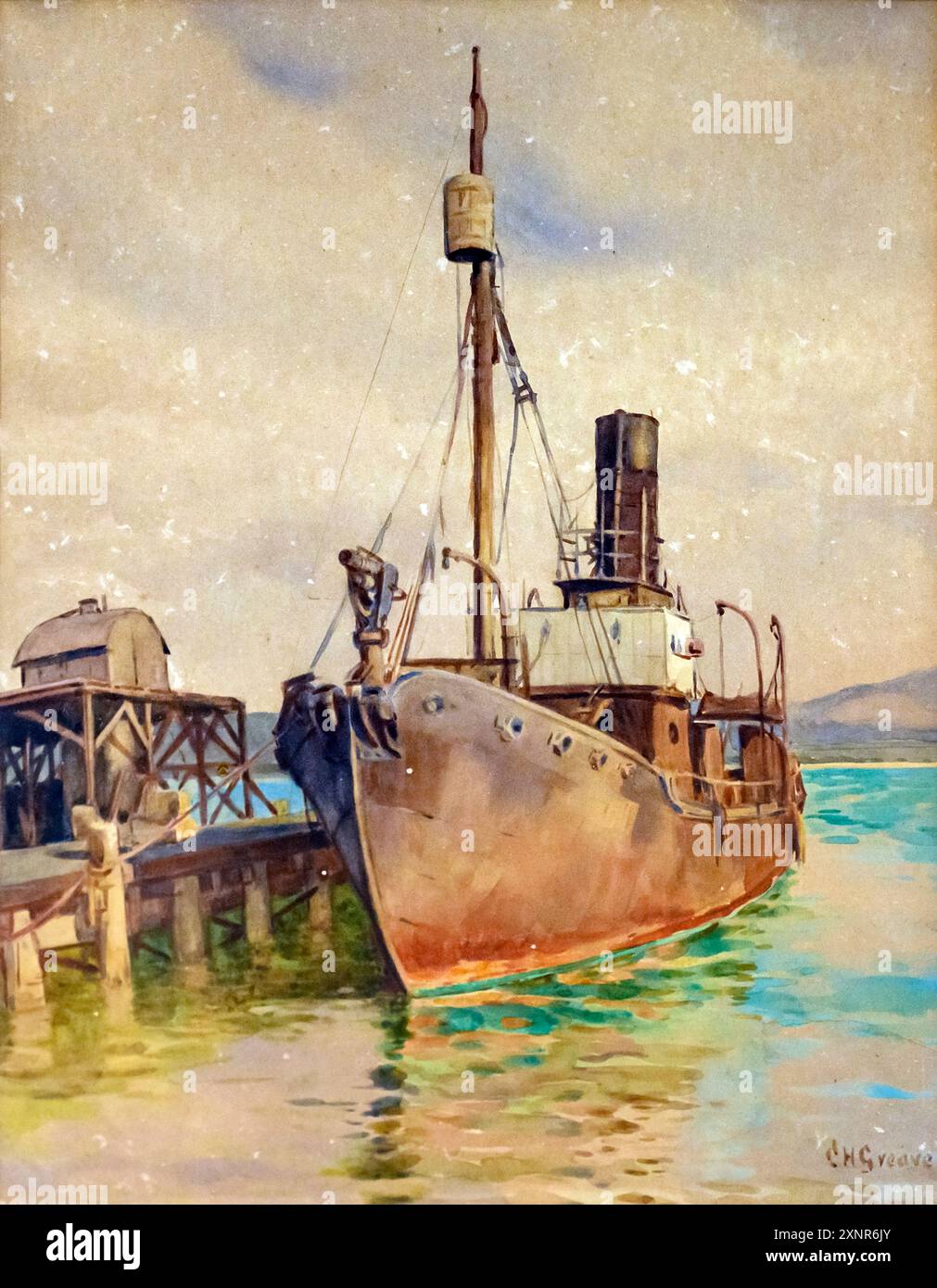 Watercolours painting of a whaler ship in port Painted by Constance ...