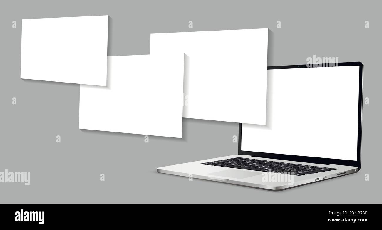 Laptop with blank screen and blank framework web pages. Mockup for ...